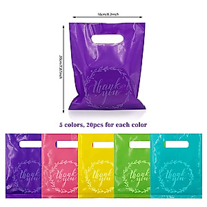 TOSPARTY 100PCS Thank You Merchandise Bags 5 Kinds of Color Colorful Party Gift Bags Candy Cookie Bags for Birthday Party Baby Shower Wedding Christmas Retirements