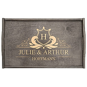 Maverton Personalized Bed Tray for Couples - Engraved Serving Tray for Wedding - Wooden Breakfast Table for Pair - Gray Tray with Foldable Legs for Them - for Anniversary - Couple