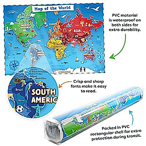 United States & World Map Poster for Kids - 2 Pc - 24 x 18 Inch Waterproof USA & Map of the World Poster - Kids US Maps for Wall Posters for Learning, Classroom, Education, Back to School Resources