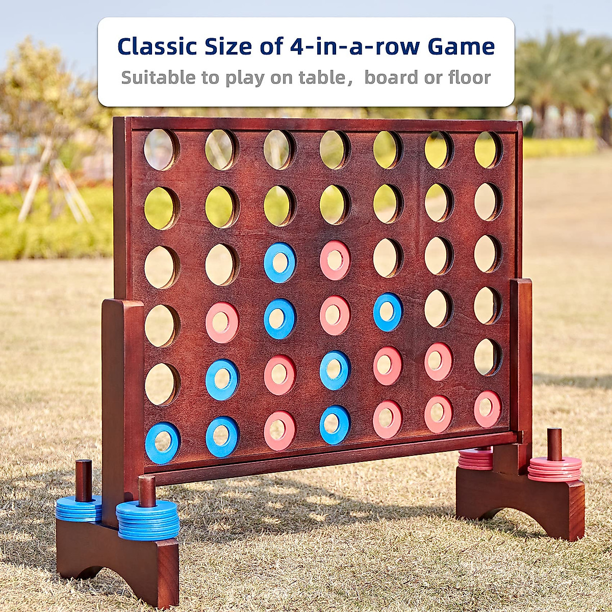 SpeedArmis Giant Wooden 4 in A Row Game - Fun Indoor and Outdoor Board Games for Teens, Includes 42 Pcs Dics and Carrying Bag