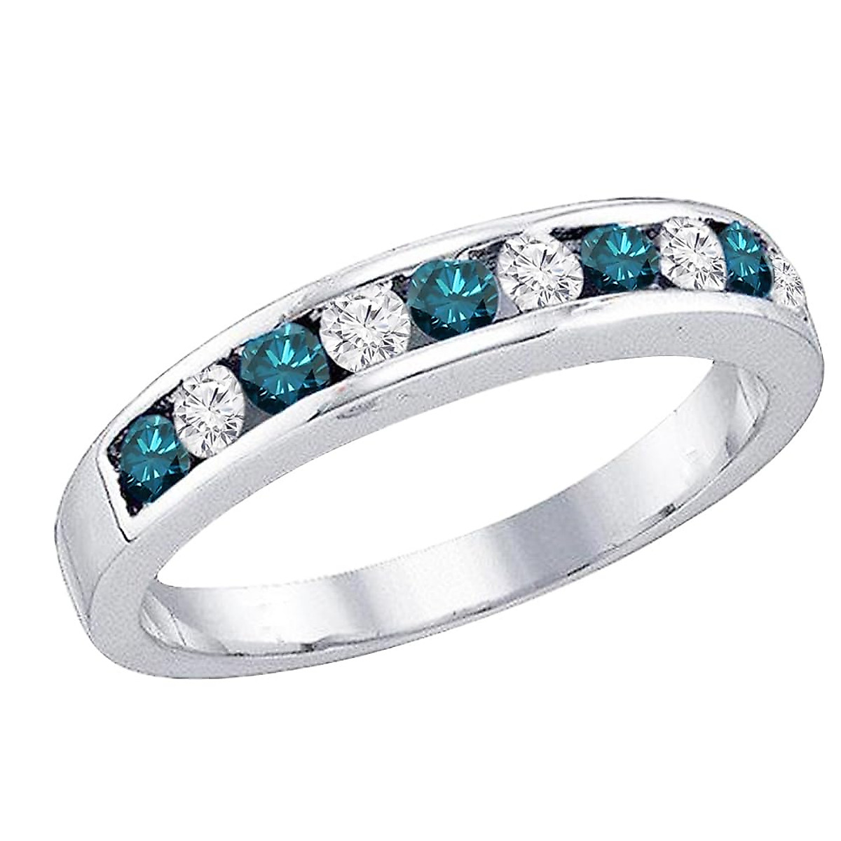 Dazzlingrock Collection 0.25 Carat (ctw) 10K Round Blue & White Diamond Ladies Anniversary Ring Stackable Band 1/4 CT, White Gold