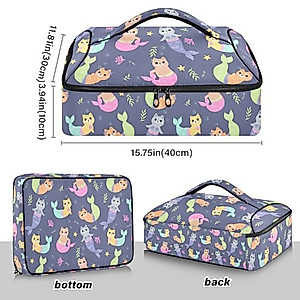 Kcldeci Insulated Thermal Food Carrier Insulated Casserole Carrier for Hot or Cold Food,Cute Mermaid Cats Insulated Tote Bag for Potluck Cookouts Parties Picnic,Lasagna Lugger