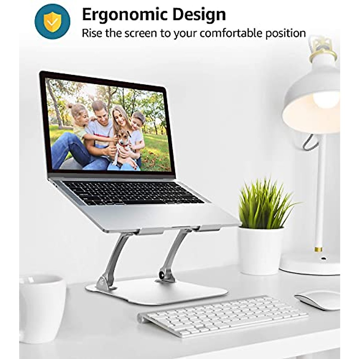 【2022 New】Laptop Stand for Desk, FRIEET Aluminum Ergonomic Laptop Riser with Heat Vent, Adjustable Height Foldable Computer Stand Holder Compatible with 10''-18" MacBook Air/Pro,Lenovo Dell HP, Silver