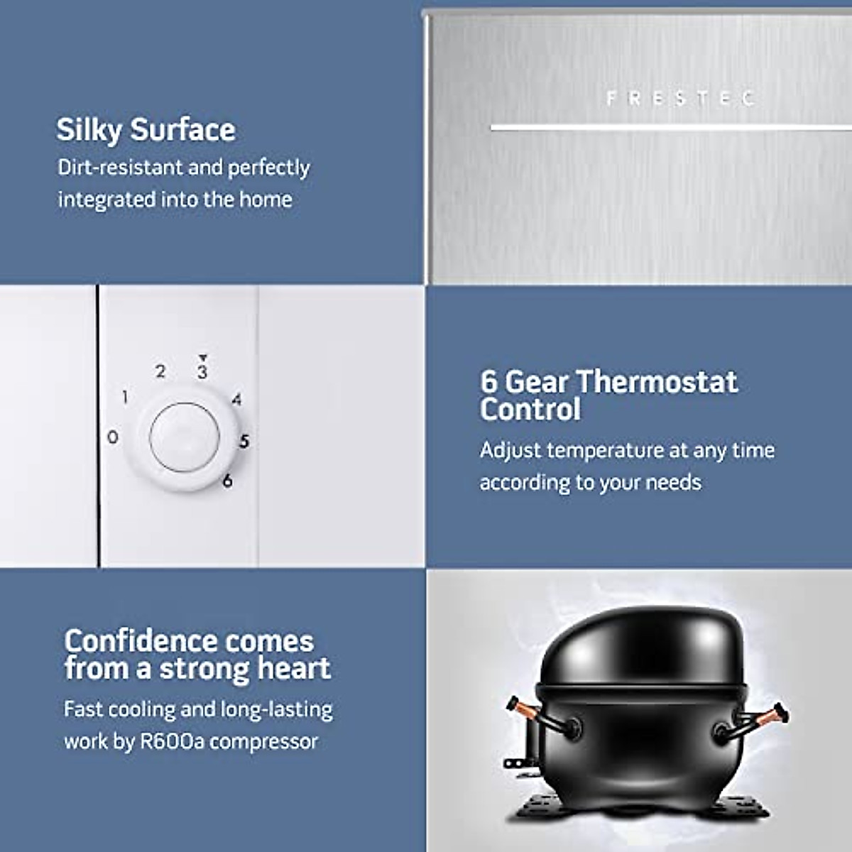 Frestec 3.1 Cu.Ft Mini Fridge for Bedroom, Mini Refrigerator with freezer, Dorm Fridge with Freezer, Reversible Door Perfect for Room and Office, Adjustable Temperature(without Handle, Silver)