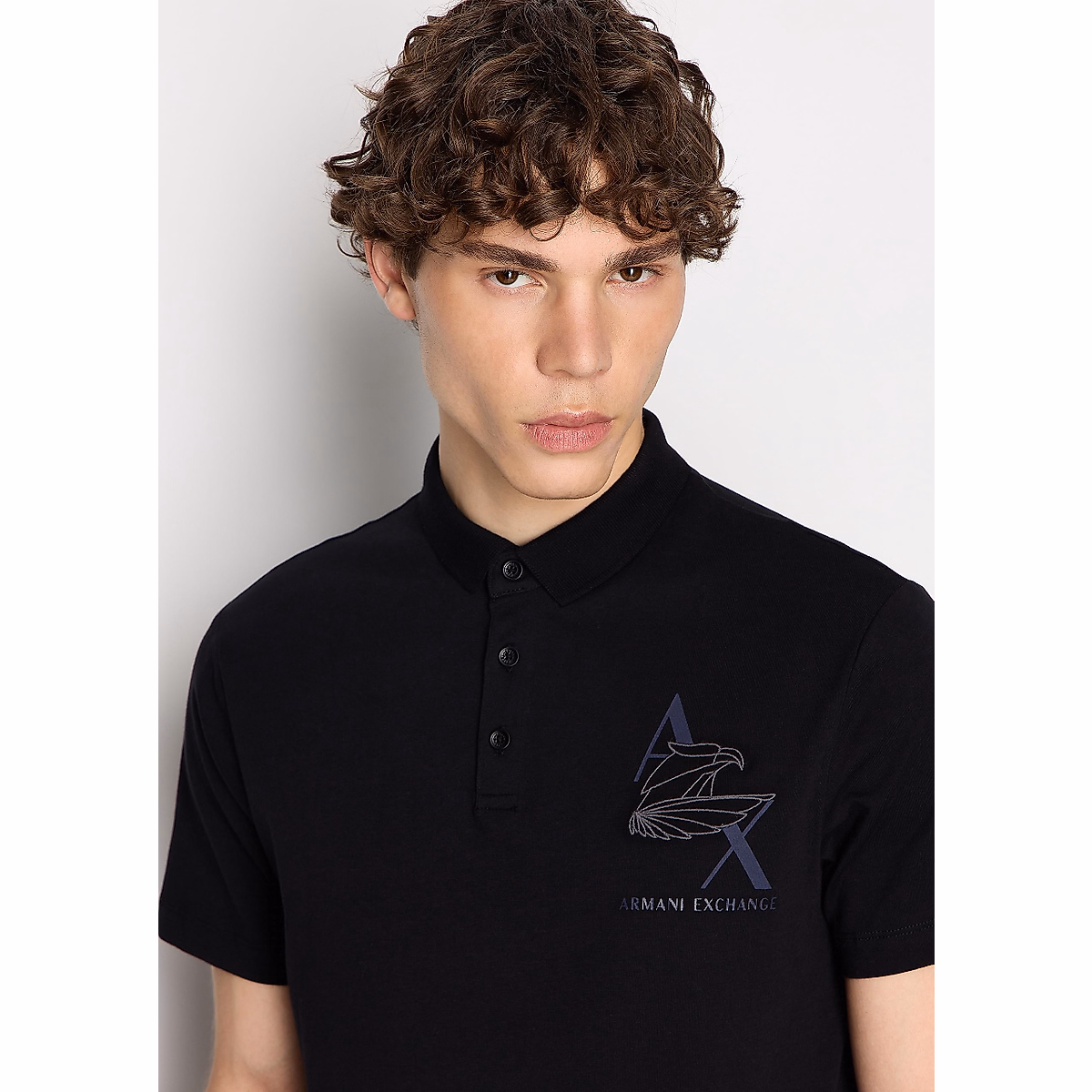 A | X ARMANI EXCHANGE Men's Regular Fit Cotton Jersey Eagle Logo Polo, Black, XXL