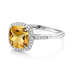 Gem Stone King 10K White Gold Cushion Cut 8MM Gemstone Birthstone and Accent Diamonds Halo Engagement Ring For Women | Wedding Anniversary Promise Ring For Women | Available In Size 5, 6, 7, 8, 9