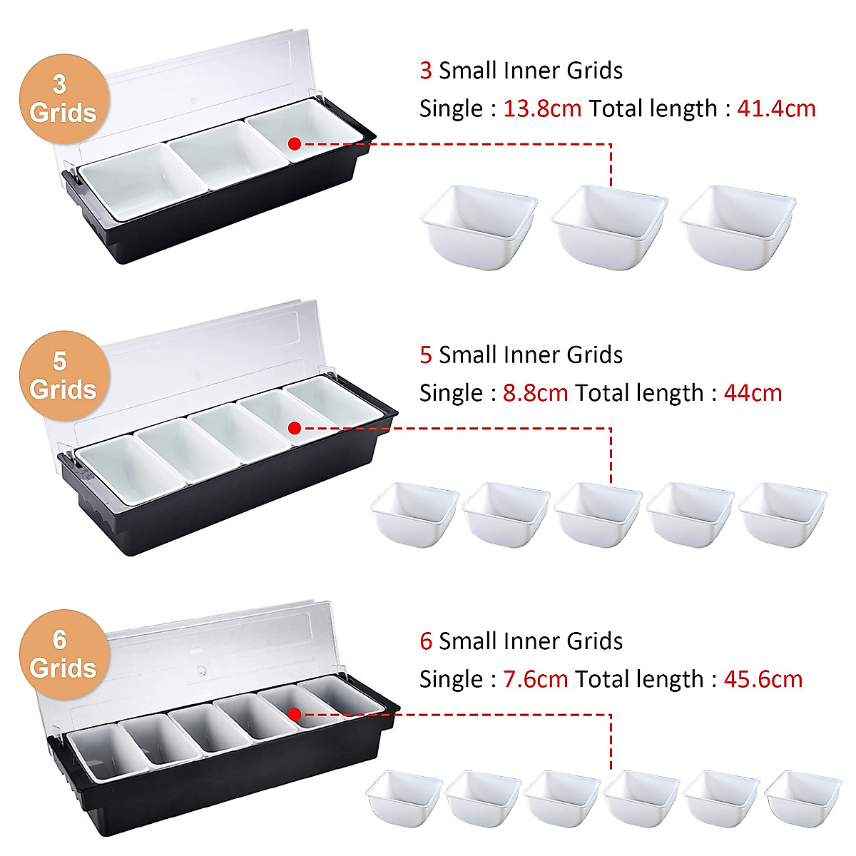 Bar Top Food Condiment Dispenser Container with Lid, Plastic Garnish Tray Station for Fruit, Veggie, Salad - Ice Cooled Topping Kitchen Organizer for Bar Home Restaurant Supplies & Serving (6 Tray)