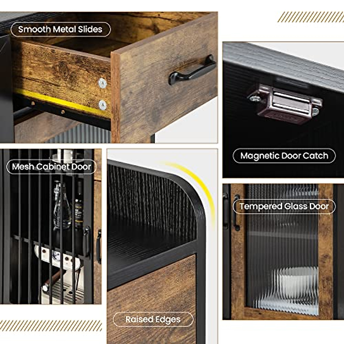 Giantex Buffet Sideboard, Industrial Cupboard with 2 Cabinets and 1 Drawer, Multipurpose Wooden Kitchen Coffee Bar Station for Living Room Hallway