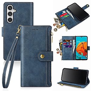 Antsturdy Samsung Galaxy A54 5G Wallet case with Card Holder for Women Men,Galaxy A54 Phone case RFID Blocking PU Leather Flip Shockproof Cover with Strap Zipper Credit Card Slots,Blue
