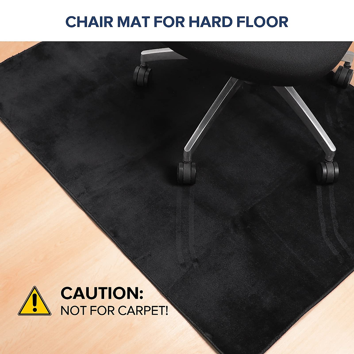 QQpony Large Chair Mat for Hard Floor, 63"x51" Office Chair Mat for Hardwood Floor, Flannel Fabric Desk Rug for Hard Surface, Protector Floor Chair Mat for Home Office (Black)