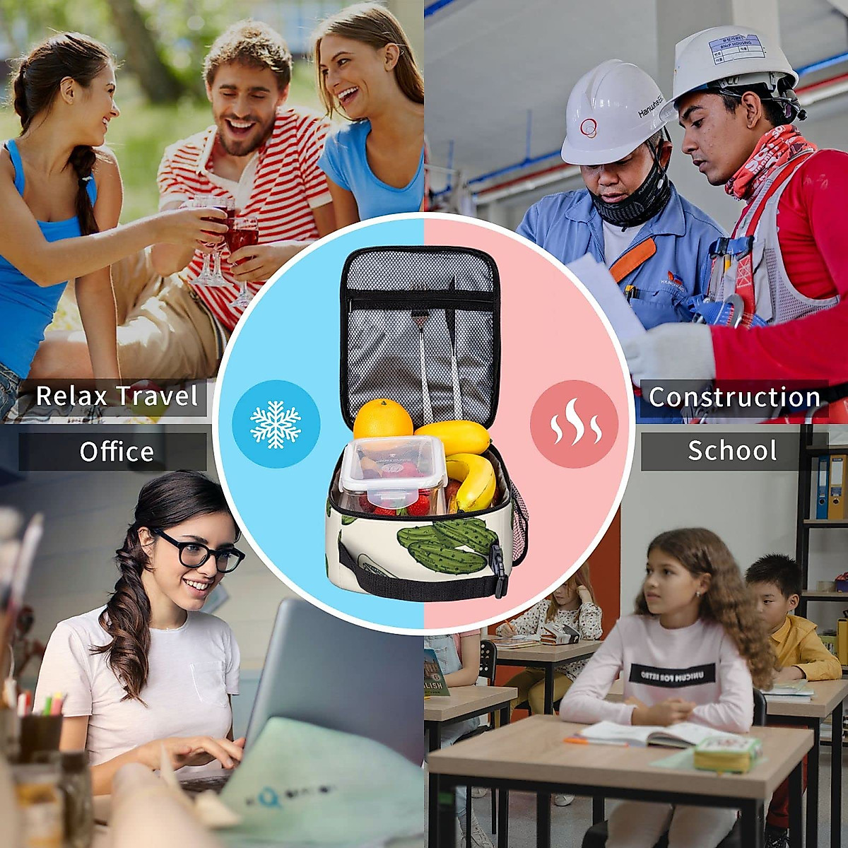 DICITNET Lunch Bag Pickle Cucumber Lunch Box Reusable Insulated Lunch Bag Ladies Men's Lunch Box Suitable for Camping Office School