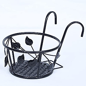 Tosnail 3 Pack 8" Railing Planter Holder Hanging Flower Stand Balcony Deck Fence Flower Plant Pots Holder for Indoor Outdoor Use - Black