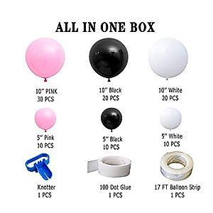 Black White Pink Balloon Garland Kit,Panda Themed Party Supplies,100PCS Latex Balloons for Baby Shower Birthday Wedding Bridal Anniversary Decorations