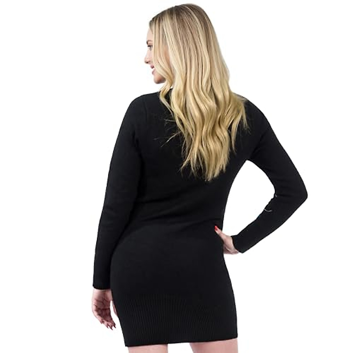 Giggling Getup Women's Black Long Christmas Dress with Colorful Light Up Bulbs, Cute Winter Themed Ugly Sweater, Light Bulb Xmas Dress