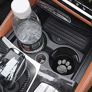AUCELI 2 Pack Car Cup Holder Coasters, 2.75In Bling Glitter Rhinestone Paw Print Cup Coaster, Rubber Non-Slip Insert Auto Drink Mat, Universal Car Interior Accessories for SUV, Truck, RV (Silver)