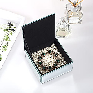 Hipiwe Silver Glass Mirrored Jewelry Box with Crystal Handle Square Trinket Organizer Treasure Chest Case Classic Keepsake Box for Storage Rings Earrings Necklace Bracele (Small, Silver)