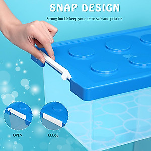 Tanlade 2 Pieces Plastic Organizer Box Clear Stackable Toy Organizer Bins with Lid, Large and Small Brick Shaped Storage Containers Toy Chest for Building Brick Small Dolls Toys Kids (Blue, Red)