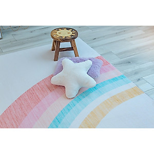 RUG BRANCH Soft Steps Playtime 5' x 7' (5'3" X 7'7") Non-Toxic, Child and Pet Safe, Rainbow Playmat - Indoor Area Rug for Kids, Pink Cream - Playroom, Nursery, and Children Bedroom