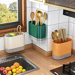 LEOMOTO Utensil Holder for Kitchen Counter, Light Orange Wall Mounted Cooking Utensil Organizer with for Kitchen Counter,bathrooms,Farmhouse