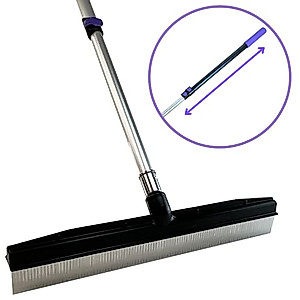 Room Groom PET Carpet Rake and Groomer with Telescoping 54 Inch Adjustable Handle, Rugs, and Artificial Turf, Purple Grip, Black/Purple