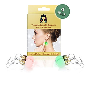 Light Up Ornament Earrings - The Original from Beardaments, 4pc Red and Green Colorful Christmas for Holiday Party, Cosplay, Women Costume