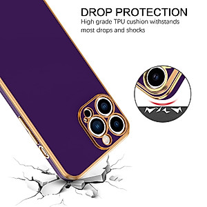 BENTOBEN for iPhone 13 Pro Max Case with Wristband Strap, Slim Luxury Electroplated Bumper Women Men Girl Protective Soft Case Cover for iPhone 13 Pro Max 6.7 inch,Deep Purple/Gold