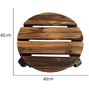 Round Wheeled Wooden Planter Caddy Movable Plant Flower Pot Stand with Wheels for Garden Home