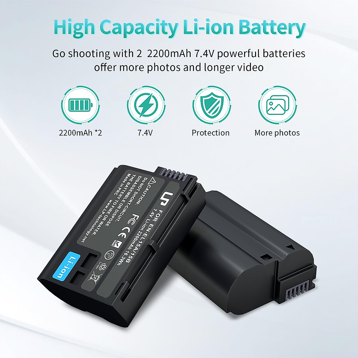 EN-EL15 EN EL15a Battery Charger Pack, LP 2-Pack Battery & Dual Slot Charger, Compatible with Nikon D7500, D7200, D7100, D7000, D850, D750, D500, D810a, D810, D800e, D800, D610, D600 & More