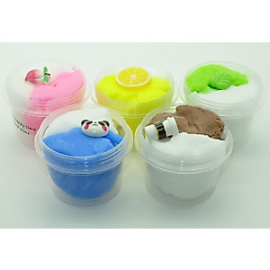 5 Packs Dual Color Cloud Slime Kit with Mint, Lemon, Coffee, Panda, Peach Stress Relief Toy, Super Soft and Non-Sticky, Birthday Gifts Slime Party Favors for Girls and Boys