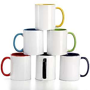 AVLA 6 Packs Porcelain Sublimation Mugs, 12 OZ Blank Drinking Cups with Handles, DIY Coated Ceramic Coffee Mug Sets for Cappuccino, Tea, Milk, Latte, Hot Cocoa, Microwave and Dishwasher Safe