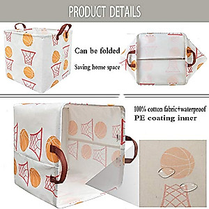 BOOHIT Square Storage Box Basket,Canvas Fabric Toy Collapsible Storage Organizer Bin,PE Waterproof Storage Box,Laundry Basket for Kid Rooms,Playroom,Shelves,Toy Basket,Gift Basket(Basketball)