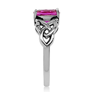 Silvershake Create Pink Tourmaline Gemstone 925 Sterling Silver Celtic Knot Weave Solitaire Ring Jewelry October Birthstone Size 8