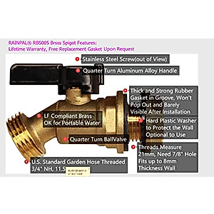 RAINPAL RBS005 Brass Water Container/Rain Barrel Quarter Turn Spigot(LF Compliant, for Open TOP Barrels)