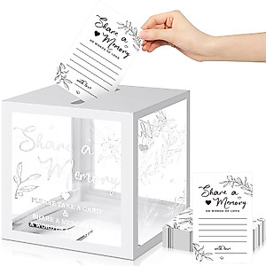 Pajean 50 Pcs Greenery Share a Memory Card for Celebration of Life Memory Cards Box with Transparent Windows Memory Box for Funeral Wedding Birthday Graduation Bridal Shower Guest Card Ideas (White)