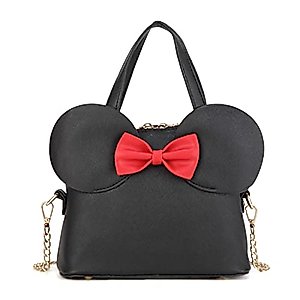 Cutie Dome Purse Mouse Ears Bow Crossbody Shoulder Handbag Small Zip-Around Satchel Bag for Girls Tween Women