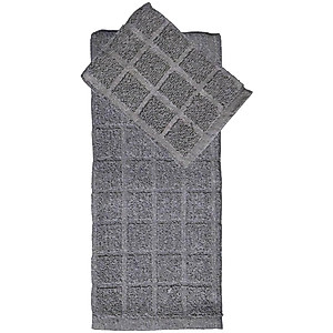 Set of 8, 100% Cotton Grey Window Panel Terry Kitchen Towel - 4 Kitchen Towels Size: 15 x 25 inch and 4 Dishcloths Size: 12 x 12 inch, Ultra Absorbent, Maximum Softness and Machine Washable.