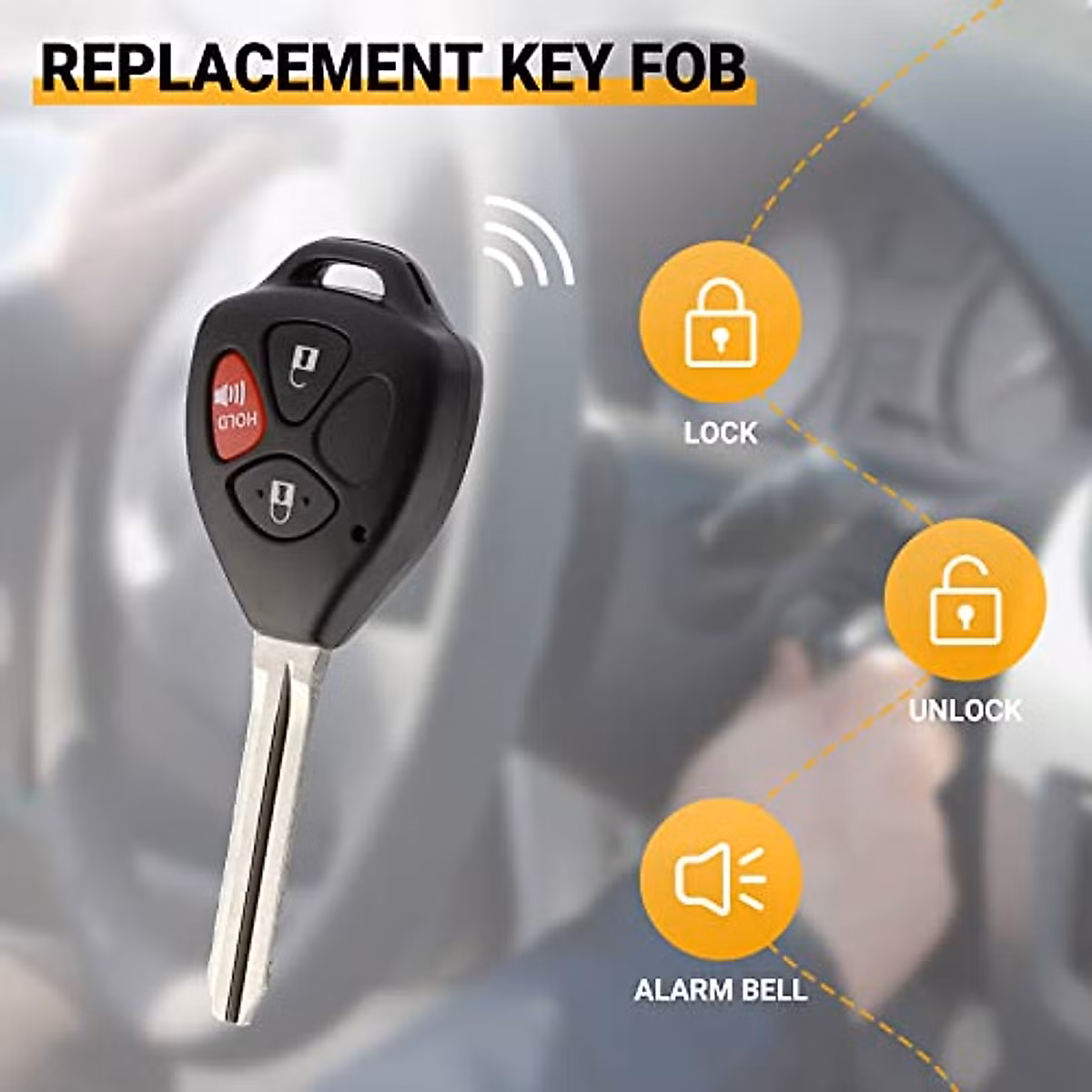 Key Fob Keyless Entry Remote Compatible with Toyota 2007-2010 Rav4丨2008- 2012 Scion xB 3 Buttons Car Key Replacement FCC:HYQ12BBY