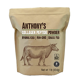 Anthony's Collagen Peptide Powder, 1 lb, Pure Hydrolyzed, Gluten Free, Keto and Paleo Friendly, Grass Fed, Unflavored, Non GMO
