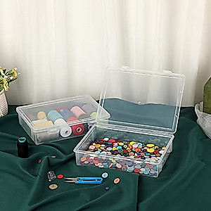 BTSKY Clear Plastic Storage Box with Flap Lid, Multipurpose Craft Organizers and Storage Box Art Supply Storage Organizer Plastic Sewing Box for Beads Pencils Notebooks, 6 Pack Small