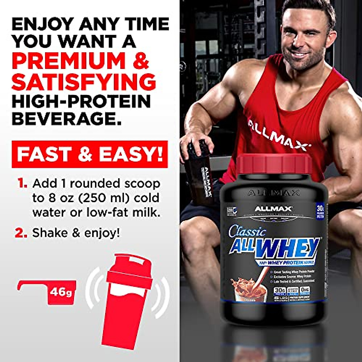 ALLMAX Nutrition - Classic Allwhey Protein Powder, 100% Whey Protein Source, 30 Grams of Protein, Gluten Free, 0 Grams of Trans Fat, Chocolate Peanut Butter 5 Pound