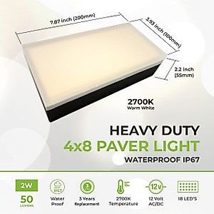 LUMENGY Paver Light 4×8 Inch (3.93 inch X 7.87 inch), 2700K Brick Lighting for Pavers, Driveway, Pathway Patio, & Garden, 12V Waterproof IP67, Drive-Over Rated