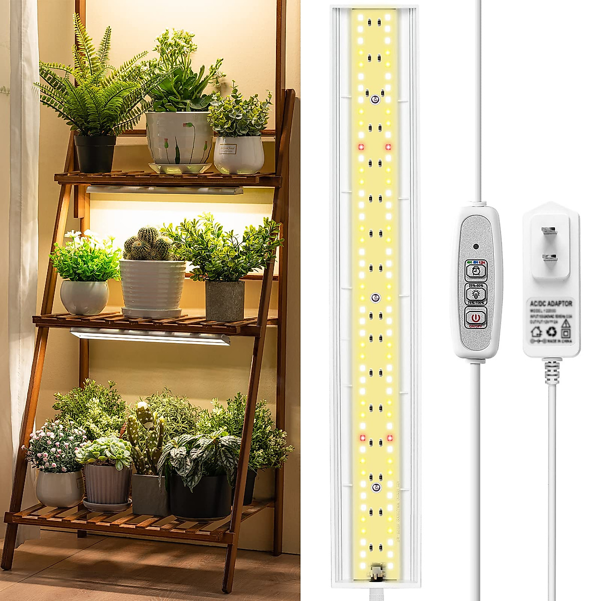 FOXGARDEN Grow Light, Full Spectrum Plant Light Strip for Indoor Plants, 96 LED Bright Grow Lamp with Auto On/Off Timer 4/8/12H, 4 Dimmable Brightness