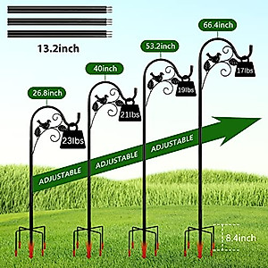 Art Elf Shepherds Hooks for Outdoor Bird Feeder Pole Hanger 67 Inches Plant Hooks with 5 Prongs Base Stainless Metal Adjustable Garden Hanging Holder for Lanterns Weddings Decor Bird Black