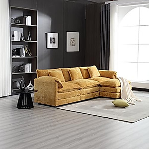 Convertible Modular Sectional Sofa with Chaise Lounge, L Shaped Free Combination Chenille Upholstery Boucle Cloud Couch with Solid Wood Legs,Corner Sofa&Couch for Living Room Furniture Sets