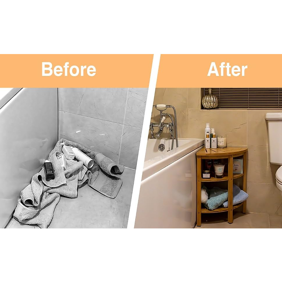 Cosy Kozy Multifunctional 3 Tier Bamboo Waterproof Corner Shower Bench with Storage Shelf - Corner Shower Stool for Inside Shower for Shaving Legs