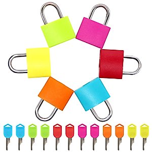 Cinvo 6 Pcs Metal Padlocks with Keys Suitcase Locks Colorful Mini Locks for Suitcase Schoolbags Backpack Luggage Gym Diary Jewelry Box (Solid Brass Lock Coated with ABS to Resist Rust, 1.2×0.9Inch)