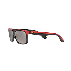 Ray-Ban RB4393M Scuderia Ferrari Collection Rectangular Sunglasses, Black on Rubber Red/Grey Mirrored Gradient Polarized, 56 mm