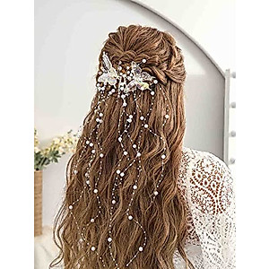 CASDRE Butterflies Bride Wedding Hair Vine Silver Pearl Bridal Headband Rhinestone Headpiece Hair Accessories for Women and Girls