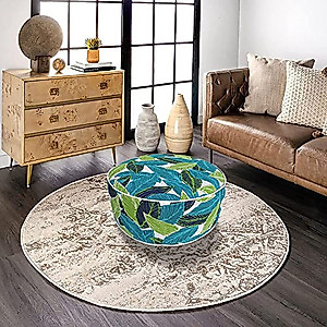 Grezone Inflatable Footstool Round Ottoman 21x9 Inch Used for Indoor or Outdoor Kids/Adults Home Yoga Patio Deck Front Porch Backyard Garden Travel Portable Camping Bearing 285 lb (Leaf)
