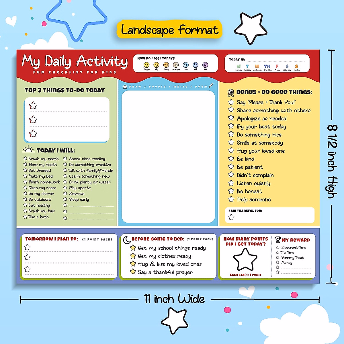 Goody Farm Daily Notepad Planner Checklist Pad - Child Habit Manner Chore Skill Kid To Do